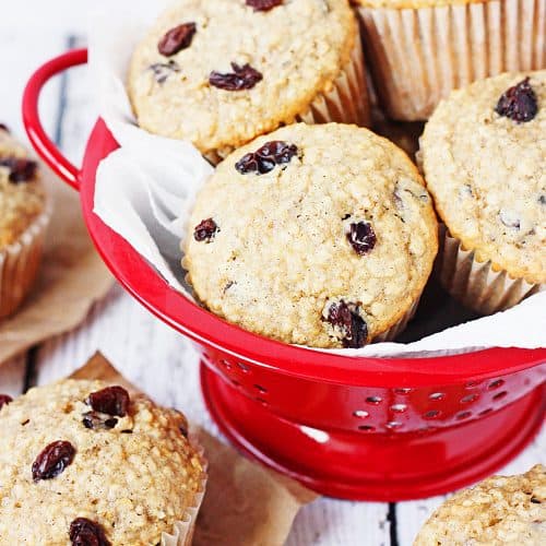 Oatmeal Raisin Cake Mix Muffins - Half-Scratched