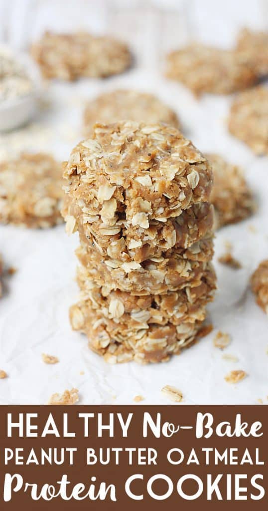 Healthy No Bake Peanut Butter Oatmeal Protein Cookies - Half-Scratched